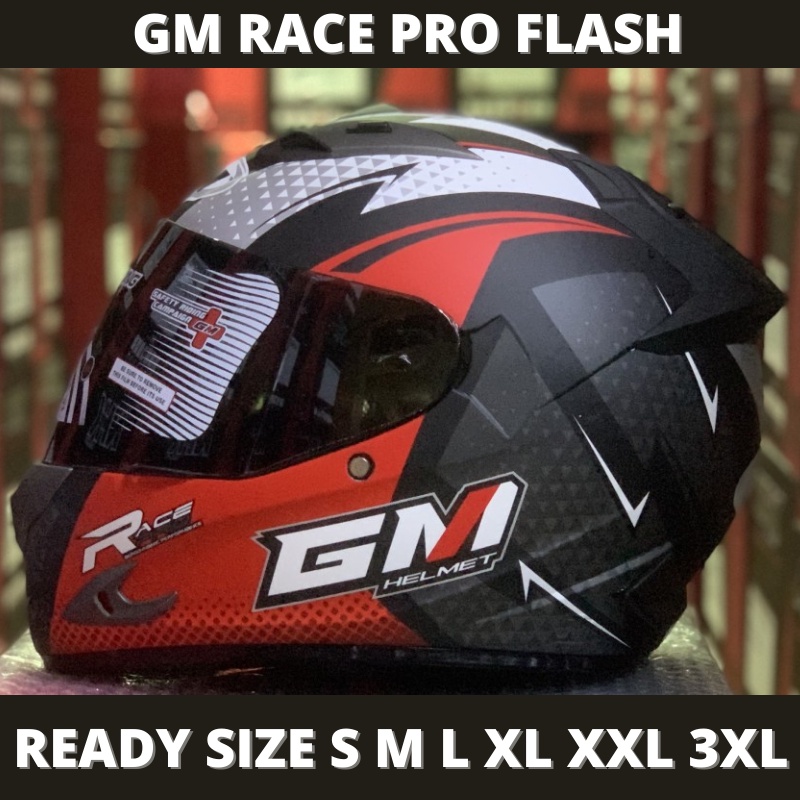 Jual HELM GM RACE PRO FLASH BLACK RED DOFF FULL FACE SINGLE VISOR SMOKE ...
