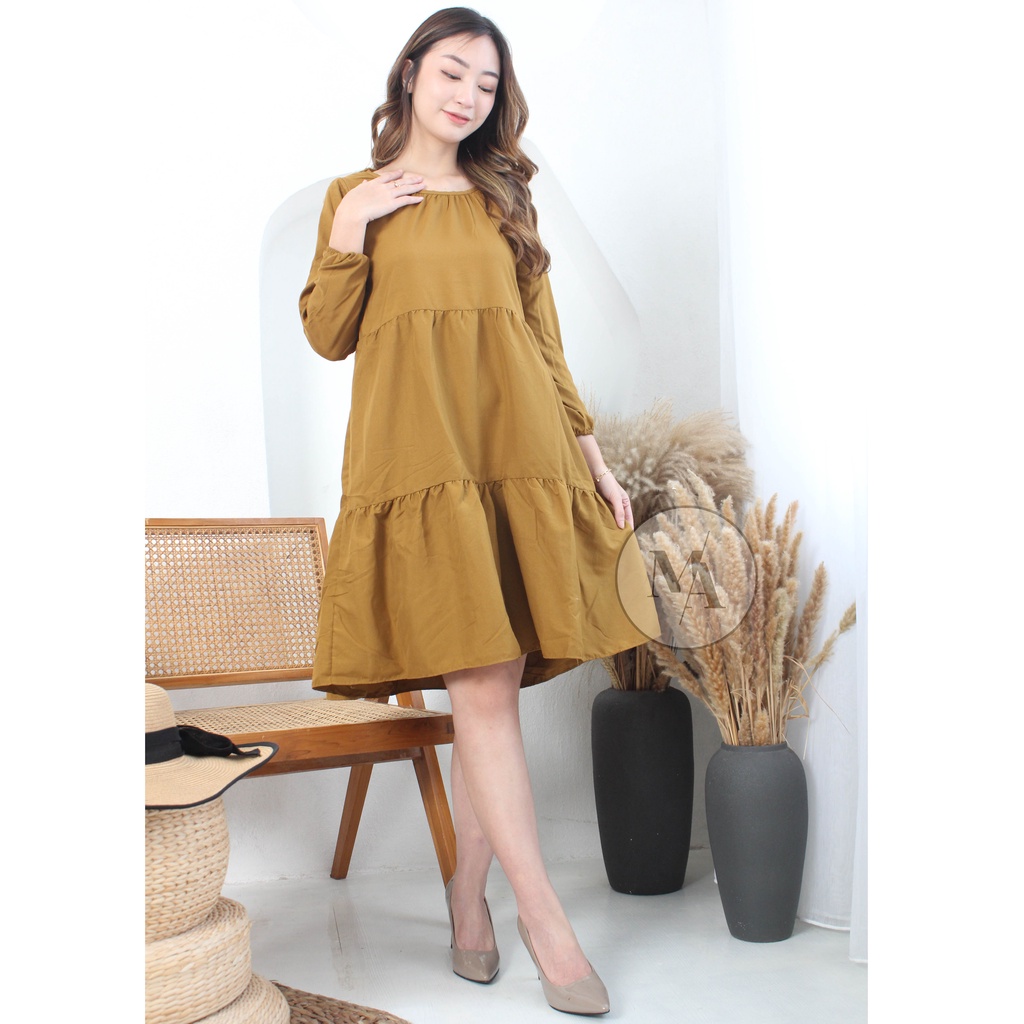 Jual sabrina midi dress rempel tunik basic pastel SIZE M | Shopee Indonesia