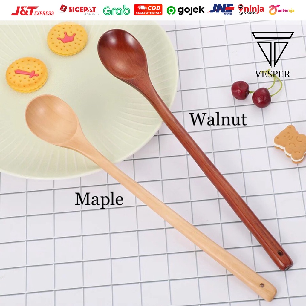 Jual sendok kayu panjang / long handle wooden mixing spoon / sendok ...