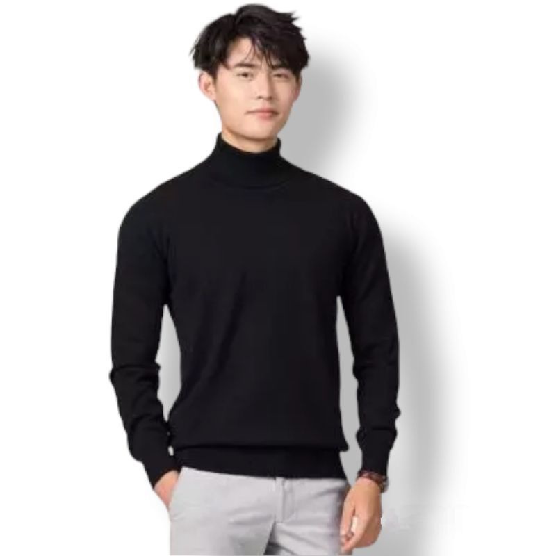 Jual Turtleneck Knit Sweater Cowok / Atasan Rajut Kerah Tinggi Lengan ...