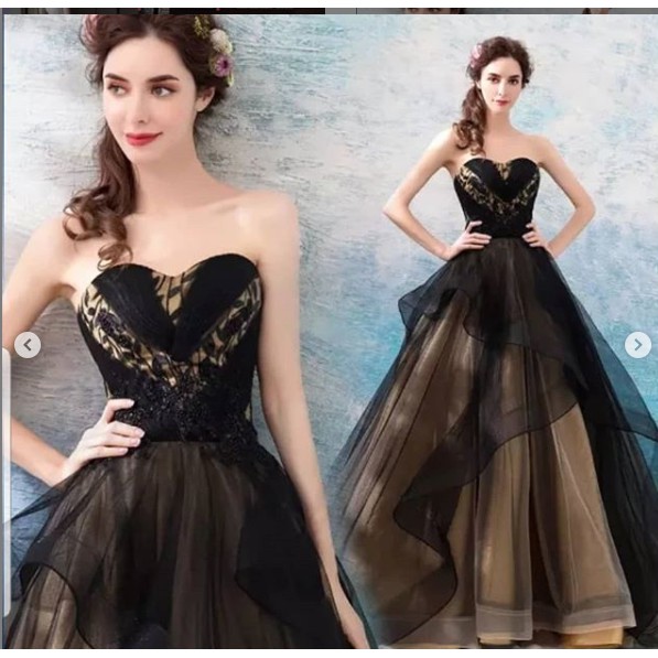 Jual Gaun Hitam Gold-emas elegan gaun pesta gaun formal | Shopee Indonesia