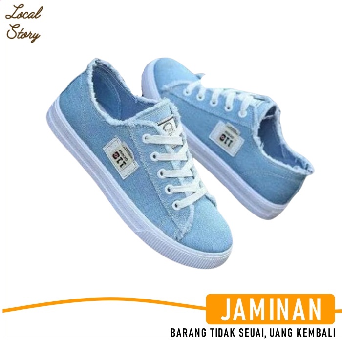 Jual Sepatu Ket Kets Sneakers Tali Wanita Denim Sepatu Sneker Snekers ...