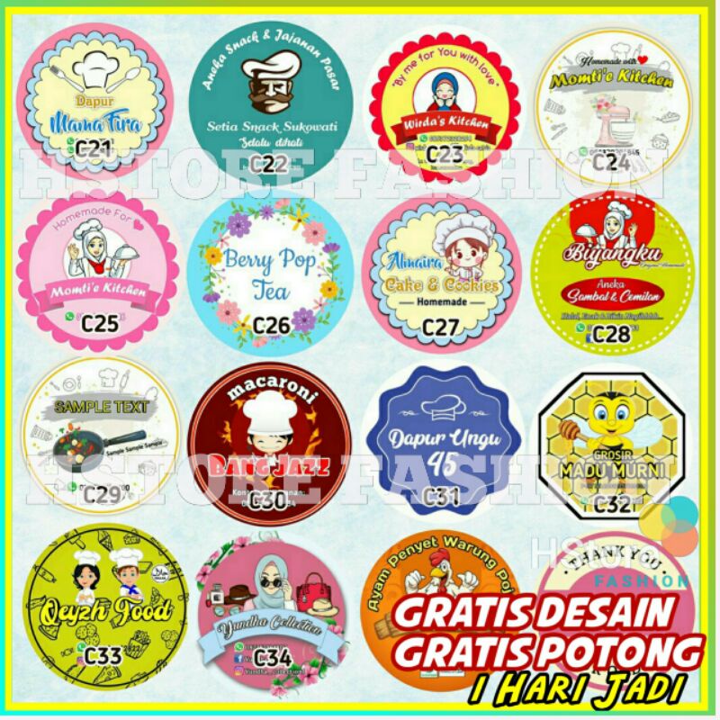 Jual Cetak Stiker Label Bulat Toko Olshop Kue Bakery Kosmetik Makanan ...