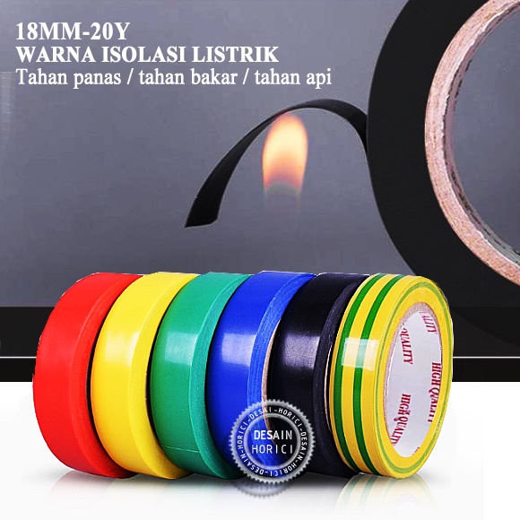 Jual MEREK HORICI TAPE 18*20Y ISOLASI LISTRIK PVC HITAM/MERAH/KUNUNG ...