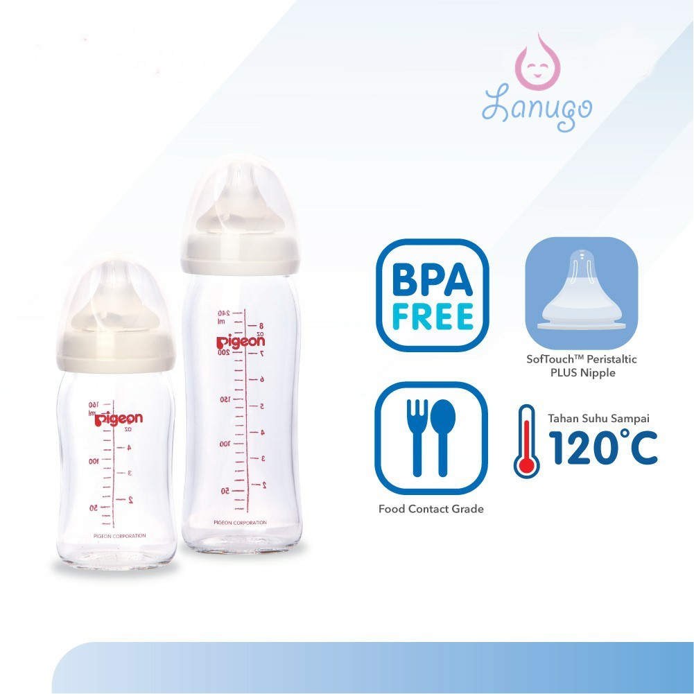 Jual Pigeon Wide Neck 160ml 240ml SofTouch / Pigeon Botol Susu Peristaltic Plus Nipple Bayi ...