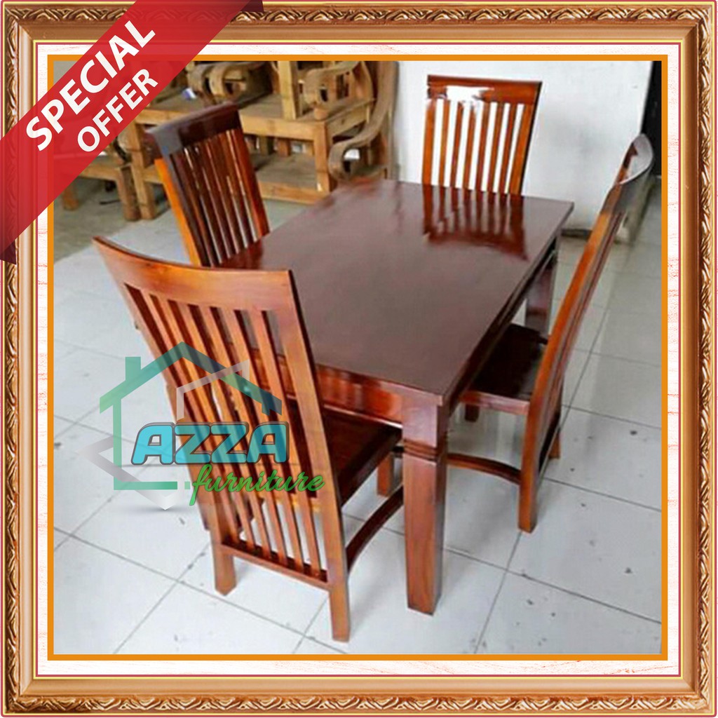 Jual MEJA MAKAN MINIMALIS MODERN SET 4 KURSI MAKAN FURNITURE KAYU JATI | Shopee Indonesia