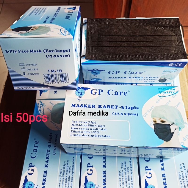 Jual Masker Hitam Medis Earloop 3 ply Black Face Mask GP CARE isi 50 ...