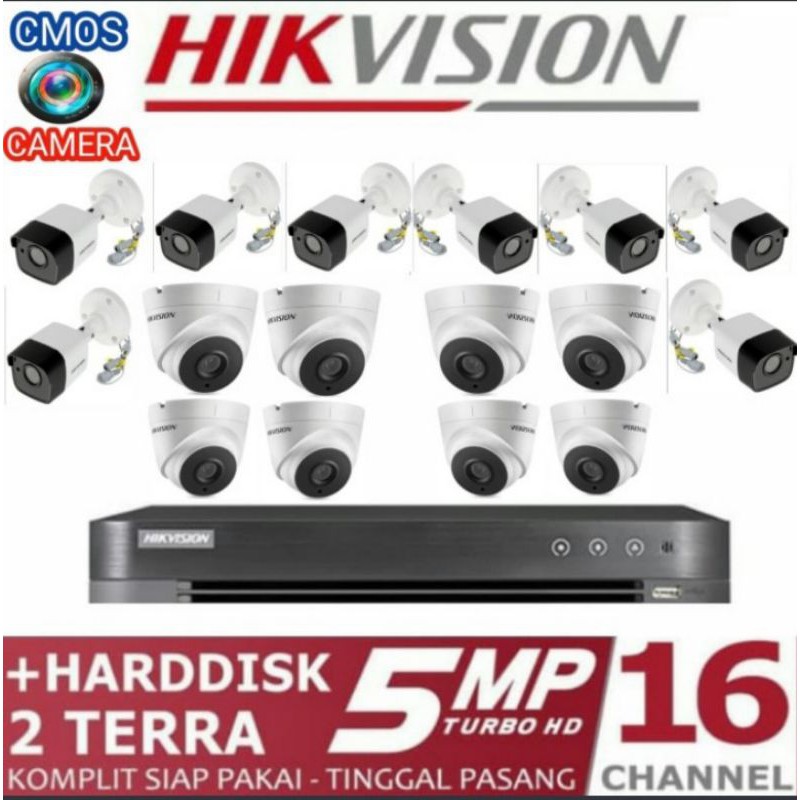 Jual PAKET CCTV HIKVISION 5MP 16 CHANNEL 16 CAMERA KOMPLIT + HARDDISK 2 TERRA | Shopee Indonesia