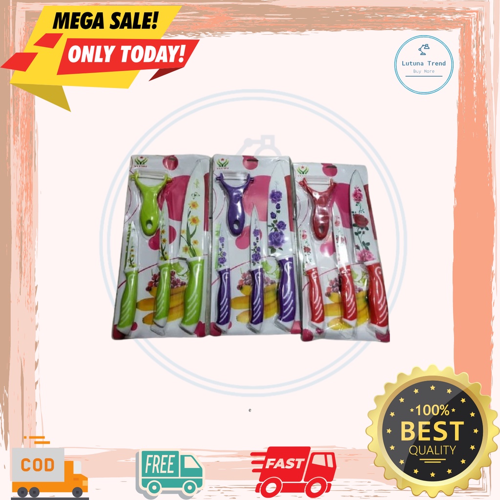 Jual Pisau satu set keramik motif bunga 4 in 1 Pisau Dapur Buah ...