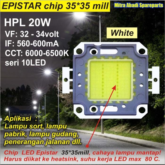 Jual HPL 20W / High Power LED Sorot 20 Watt (1W) White 35x35 Epistar ...
