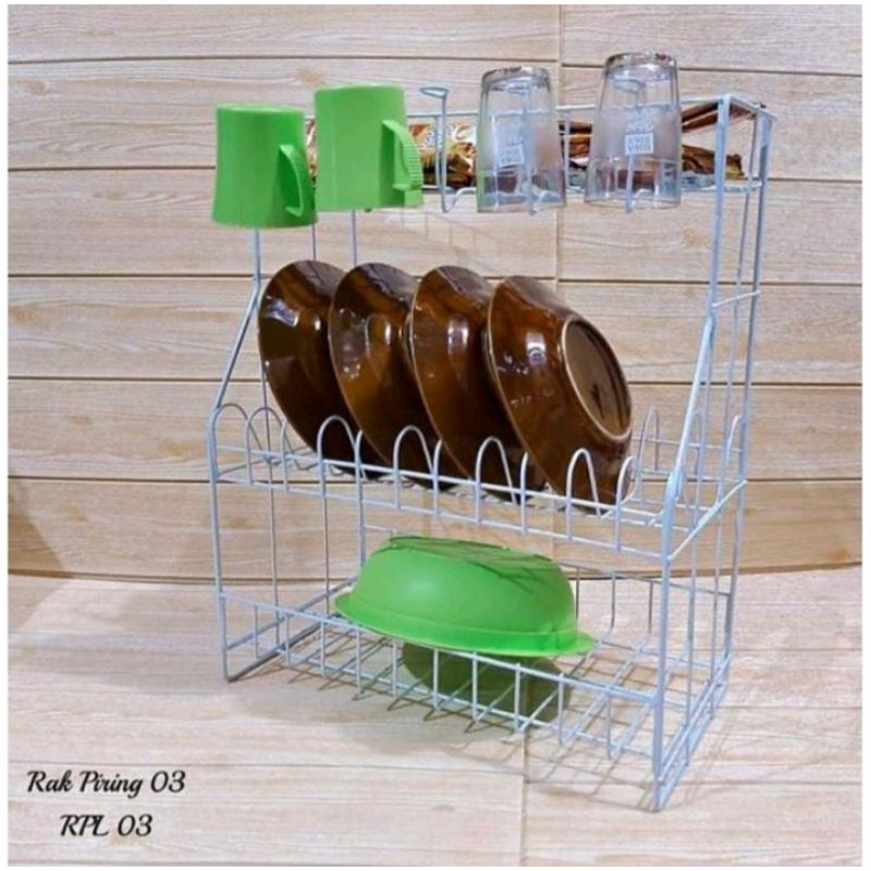 Jual ( RPL 03 ) Rak Piring + Gelas rak kawat/rak piring putih susun 3 ...