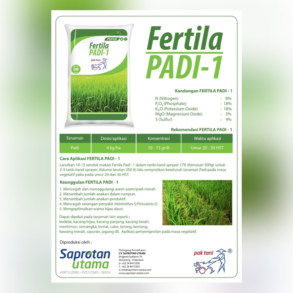 Jual Pupuk Fertila Padi 1 Kemasan original 500 gr Masa Vegetatif Padi ...