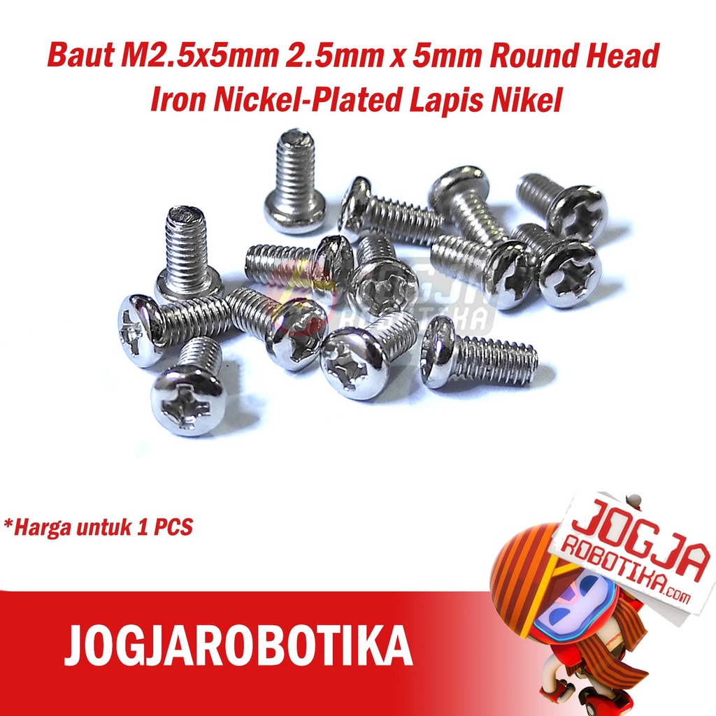 Jual Baut M2.5x5mm 2.5mm x 5mm Round Head Iron Nickel-Plated Lapis ...