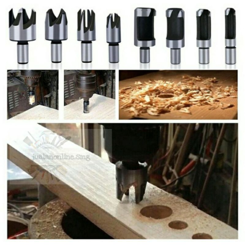 Jual MATA BOR PEMBUAT DOWEL KAYU / WOOD PLUG HOLE CUTTER DRILL BIT SET ...