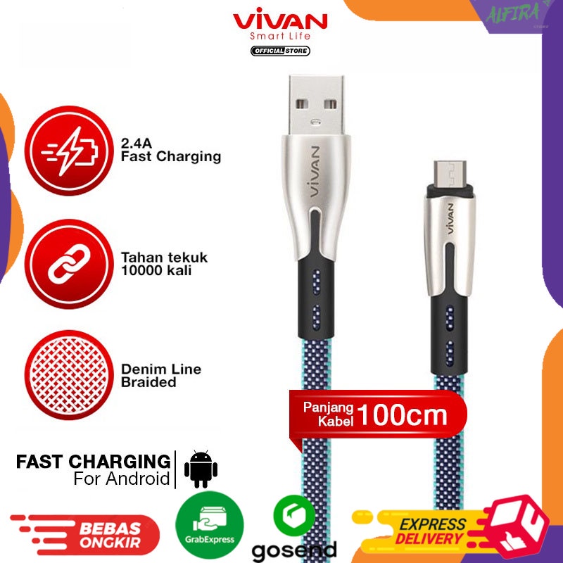 Jual VIVAN Kabel Data Micro USB 2.4A BTK-M Fast Charging 1M - Garansi ...