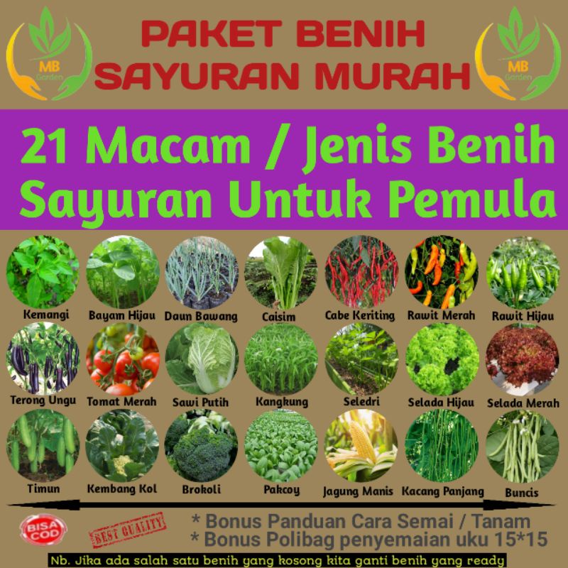 Jual Paket Benih Sayuran isi 21 jenis sayur mudah tumbuh dan serta ...