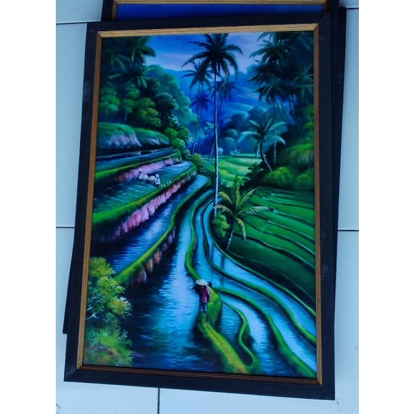 Jual hiasan dinding lukisan cetak pemandangan sawah terasering bali ...