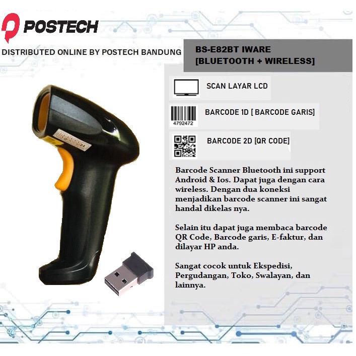 Jual BARCODE SCANNER BLUETOOTH + WIRELESS 1D&2D QR CODE EFAKTUR / CCD ...