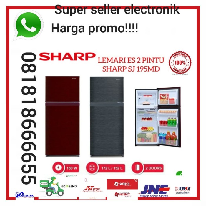 Jual KULKAS 2 PINTU SHARP SJ 195 SJ195MD 132 WATT KAPASITAS 172 LITER ...