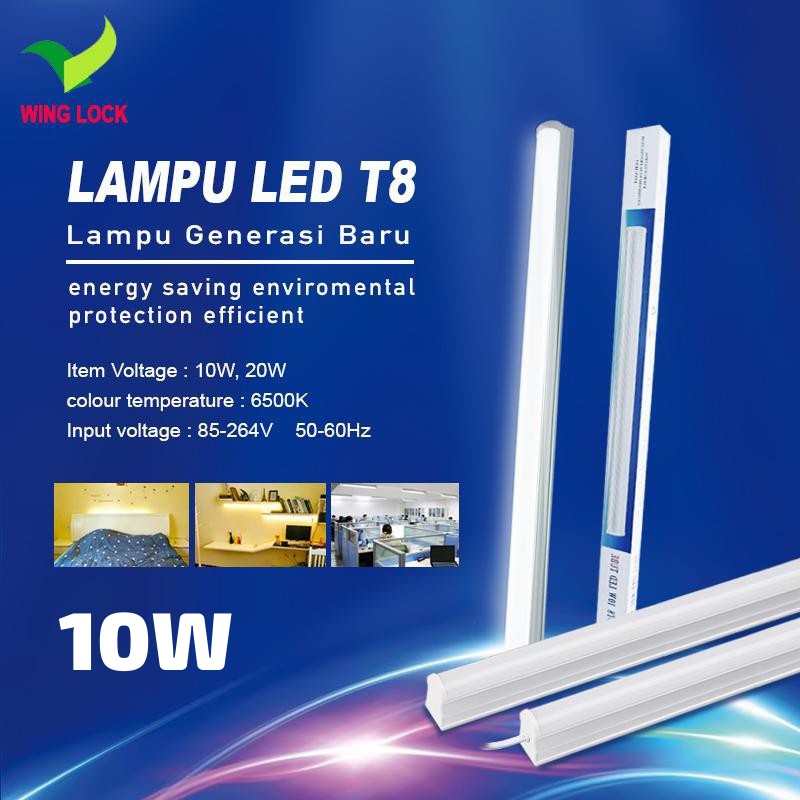 Jual T8 Set LED 10 Watt Putih /Lampu TL LED 10W + Kap Balok T8 Wing Lock | Shopee Indonesia