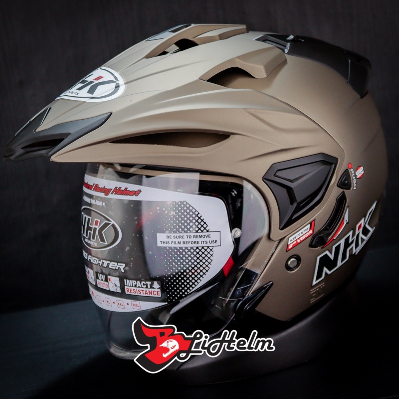 Jual HELM NHK PREDATOR CRYPTON STAR GREY DOFF | HALF FACE DOUBLE VISOR ...