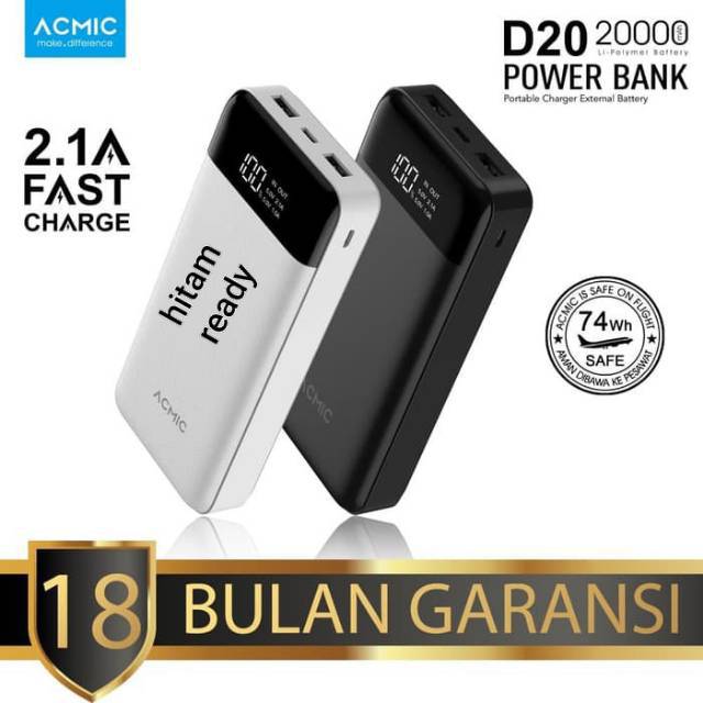 Jual ACMIC D20 Power bank 20000mAh Digital Display + 2A Fast Charge ...