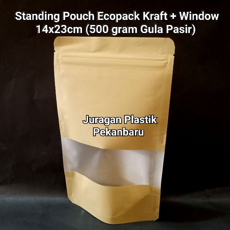 Jual Kemasan Standing Pouch Ecopack + Window 14x23 cm | Ziplock 500 ...