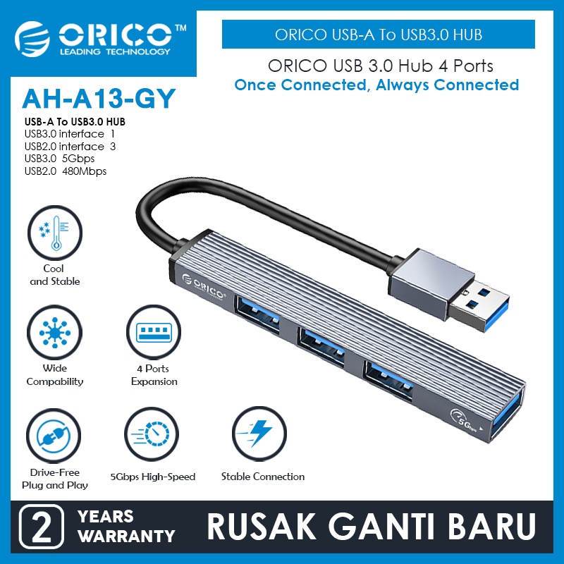 Jual ORICO USB 3.0 Hub 4 Ports USB Hub 3.0 5Gbps 2.0 480Mbps - AH-A13 | Shopee Indonesia