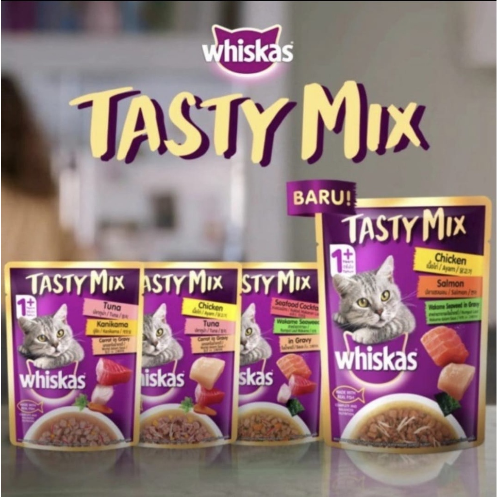 Jual WHISKAS TASTY MIX POUCH ALL VARIANT 70GR Makanan kucing basah wet ...