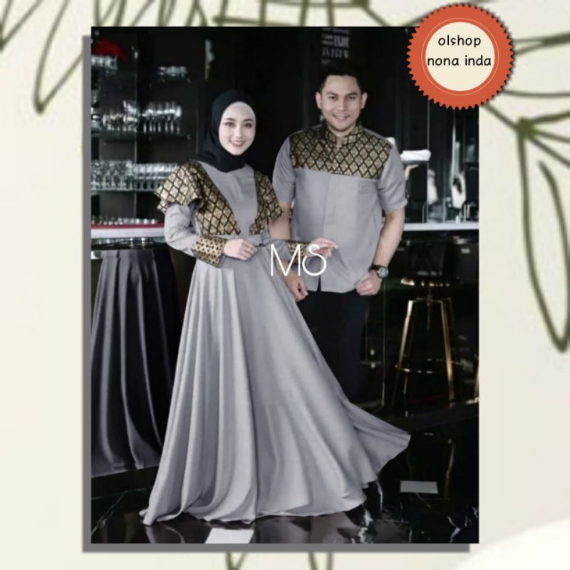 Jual cp couple setelan gamis batik dan kemeja lengan pendek set family ...