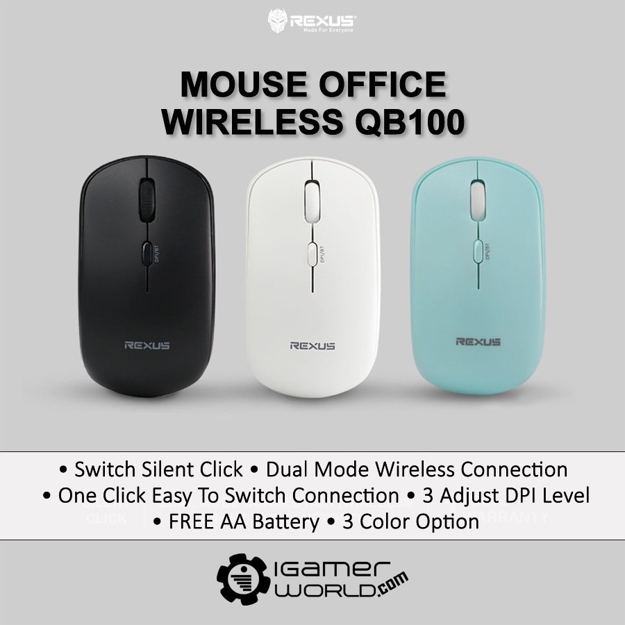 Jual Rexus QB100 Silent Click Mouse Office Wireless Bluetooth | Shopee ...