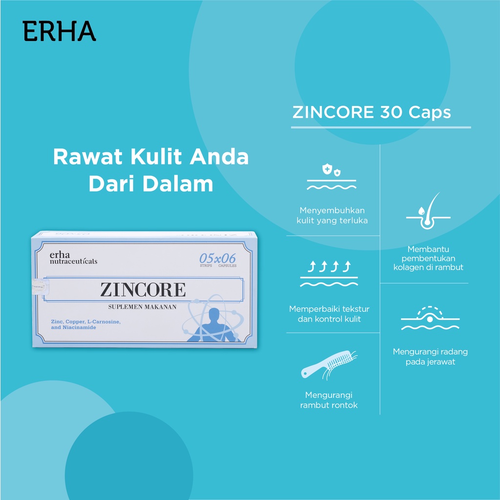 Jual ERHA Zincore 30 Caps - Suplemen Daya Tahan Tubuh & Kesehatan Kulit ...