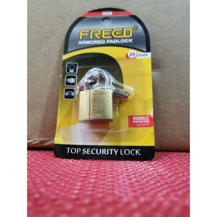 Jual Gembok Besi Kuning Pres Leher Pendek 20 mm FREED Security Lock 2 ...