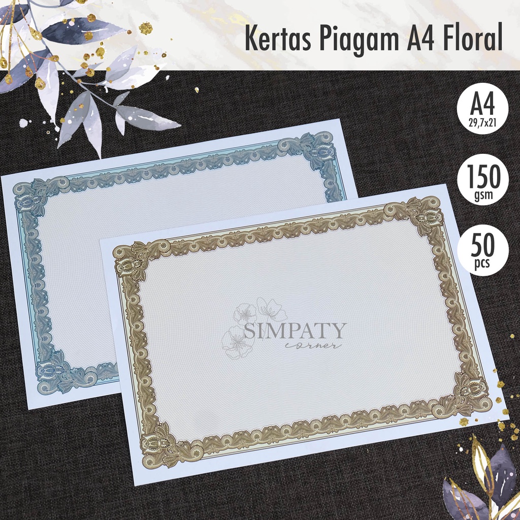 Jual Blanko / Kertas Piagam / Sertifikat A4 Simpaty Floral High Quality ...