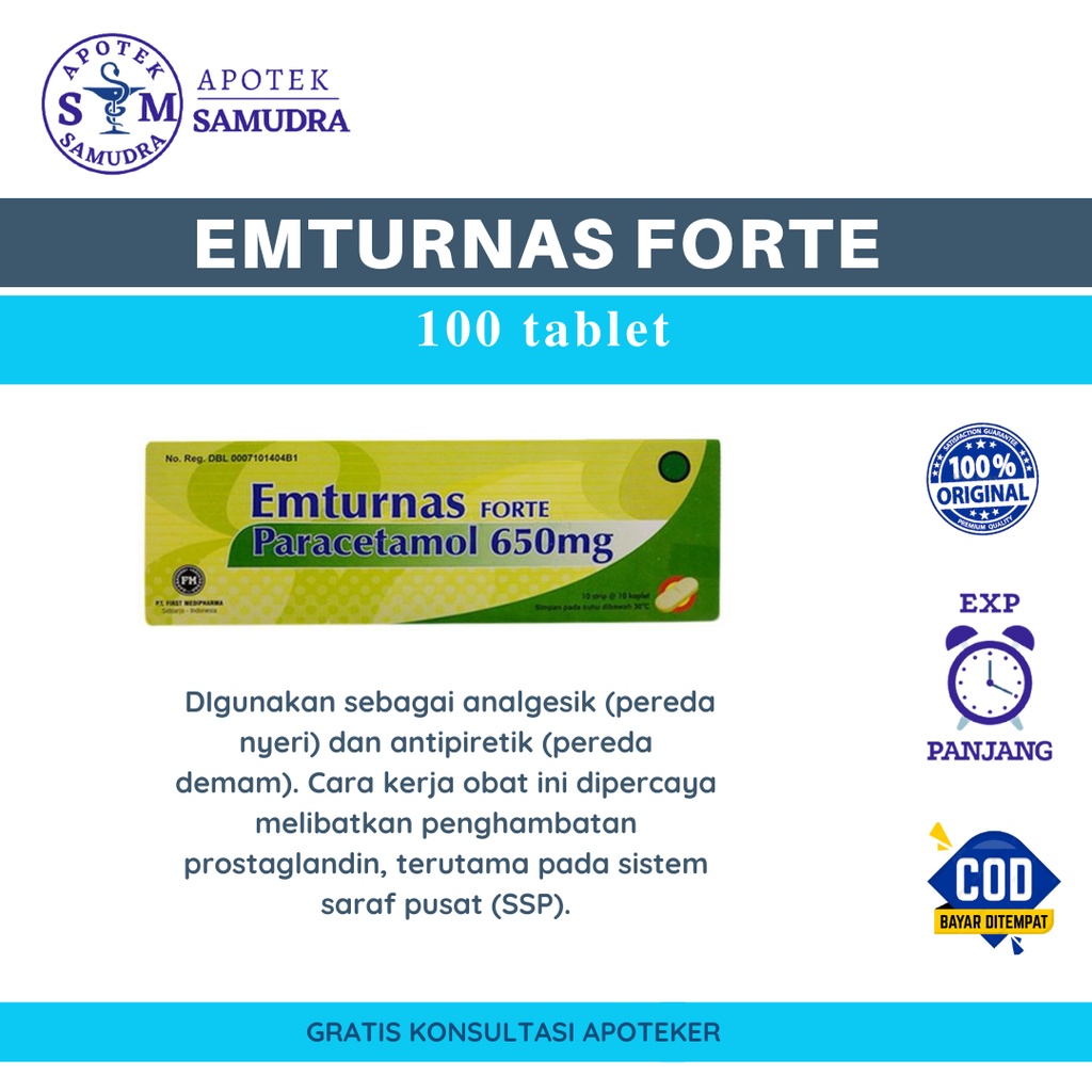 Jual EMTURNAS FORTE Kaplet - BOX isi 100 Kaplet (paracetamol 650mg ...
