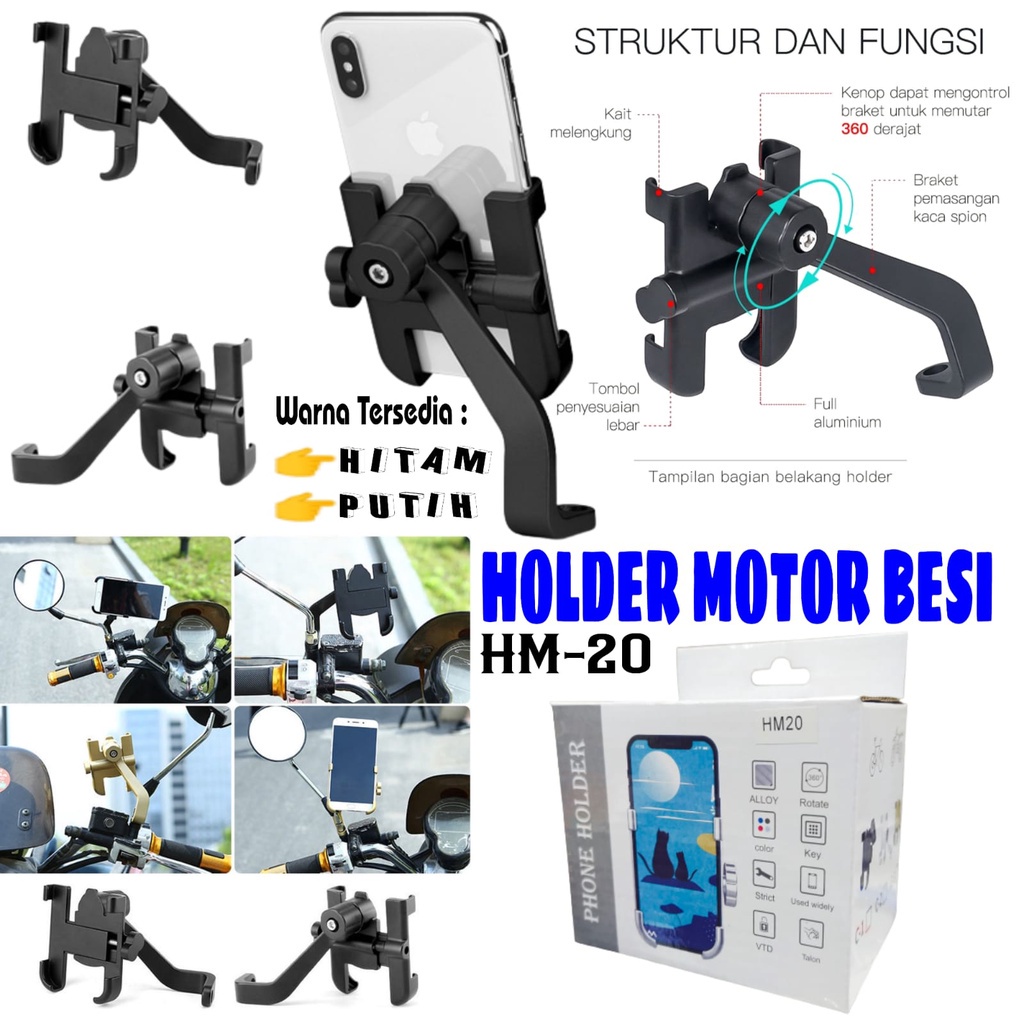 Jual Holder Hp Motor Besi / Phone Holder Motor / Tempat Hp Di Stang Spion | Shopee Indonesia