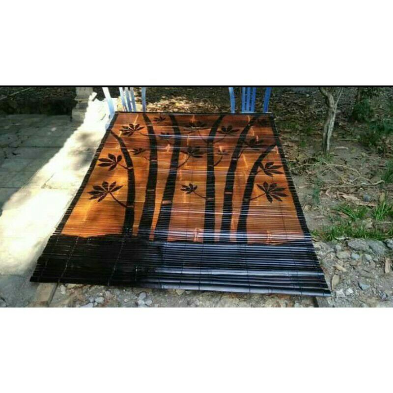 Jual Tirai Bambu Hitam keray 2 x 2 vernis dan motif + tali & katrol ...