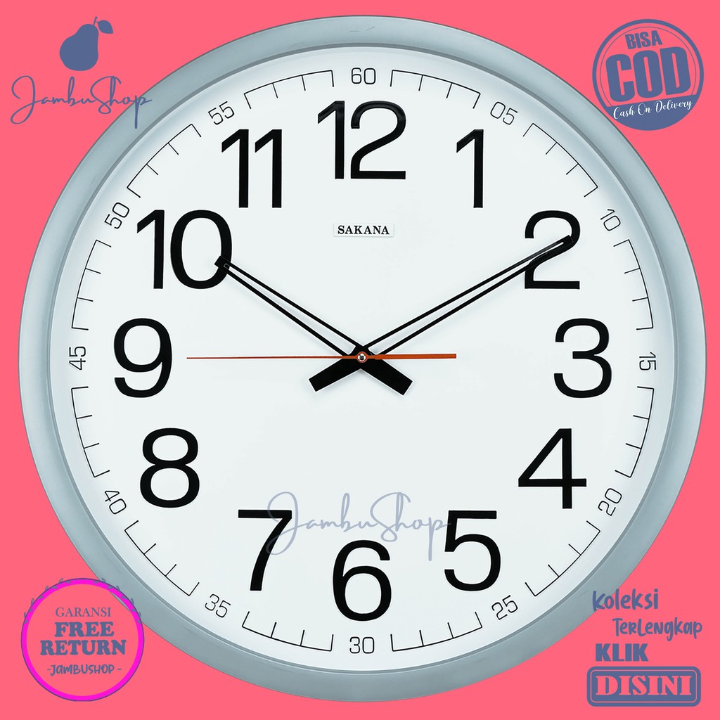 Jual Jam Dinding Quartz Minimalis Putih Silver Hitam Sakana 415N Hiasan Rumah Step Movement ...