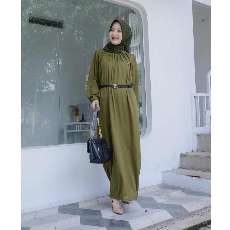 Jual Yeri Maxi - Gamis A Line Dropknit Dress Muslim (Free Sabuk ...