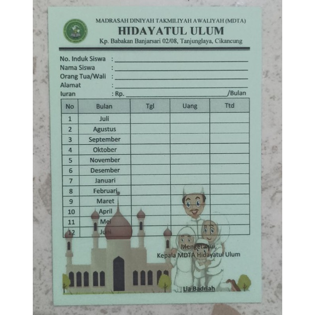 Jual KARTU IURAN SPP INFAQ PAUD SD SMP SMK TPA TPQ CUSTOM PLUS ...