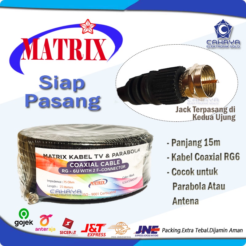 Jual Kabel Matrix RG6 Parabola + Jack Konektor F5 15 Meter 15m 5C Coaxial STB TV Antena | Shopee ...