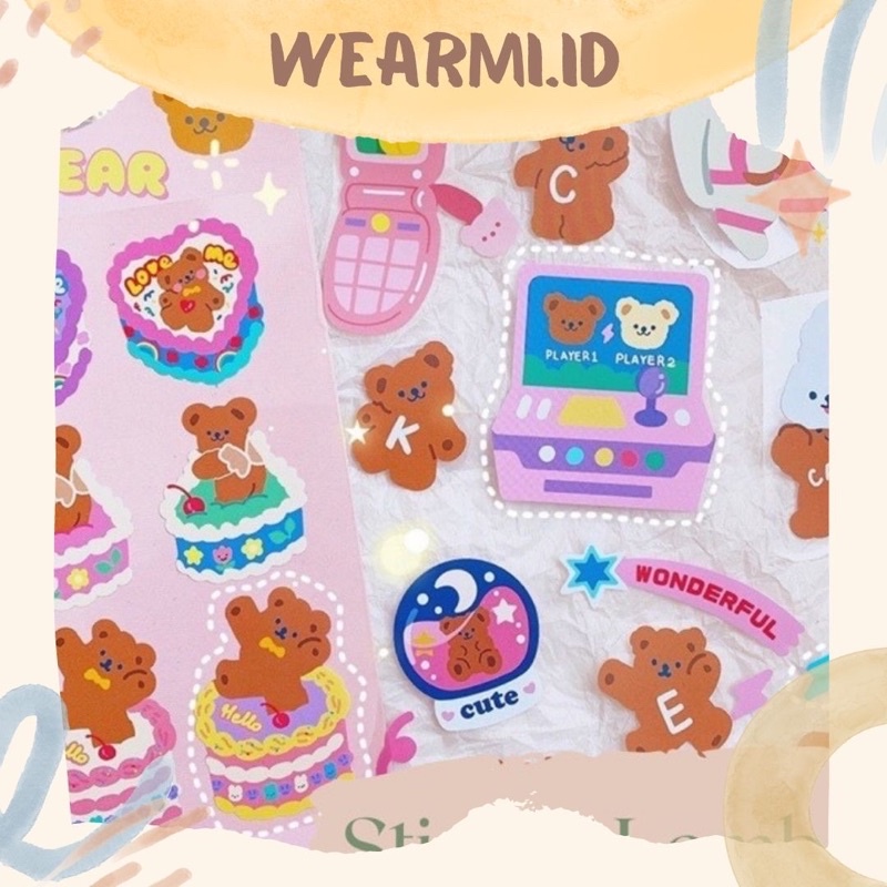 Jual 1 lembar sticker bear beruang ukuran besar Scrapbook jurnal bujo ...