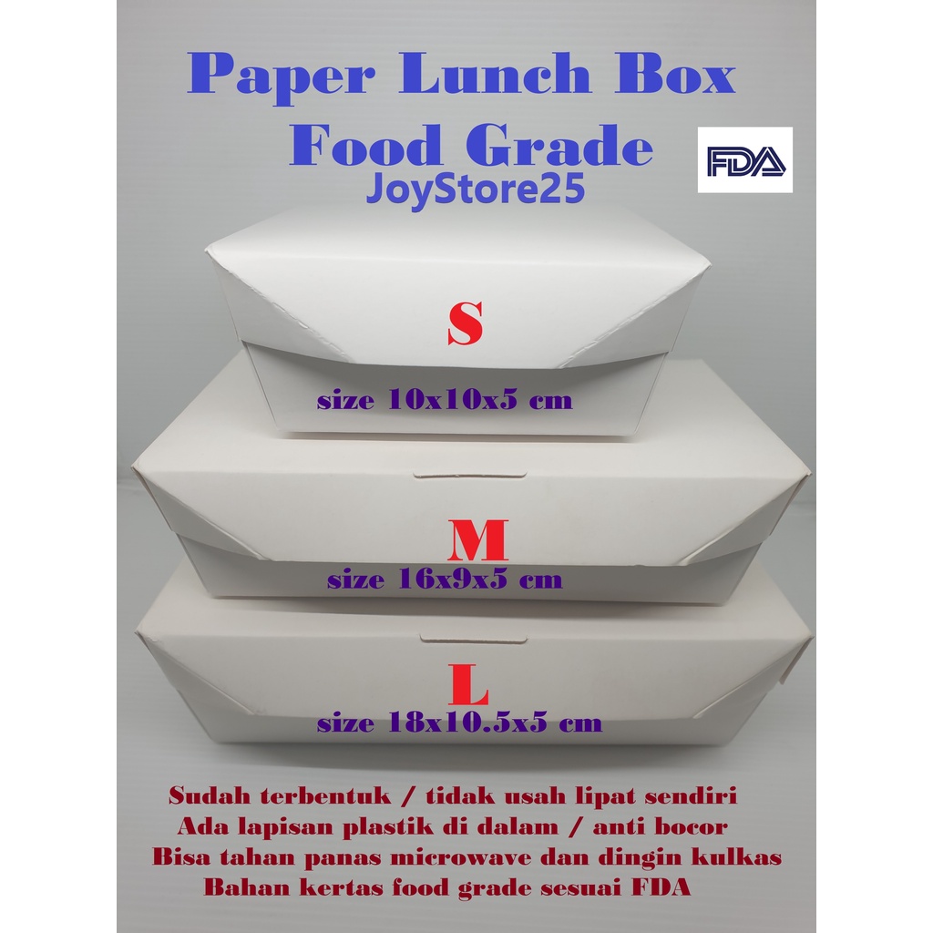 Jual Paper Lunch Box / Kemasan Kotak Makanan Ivory Putih S, M, L isi 50 ...