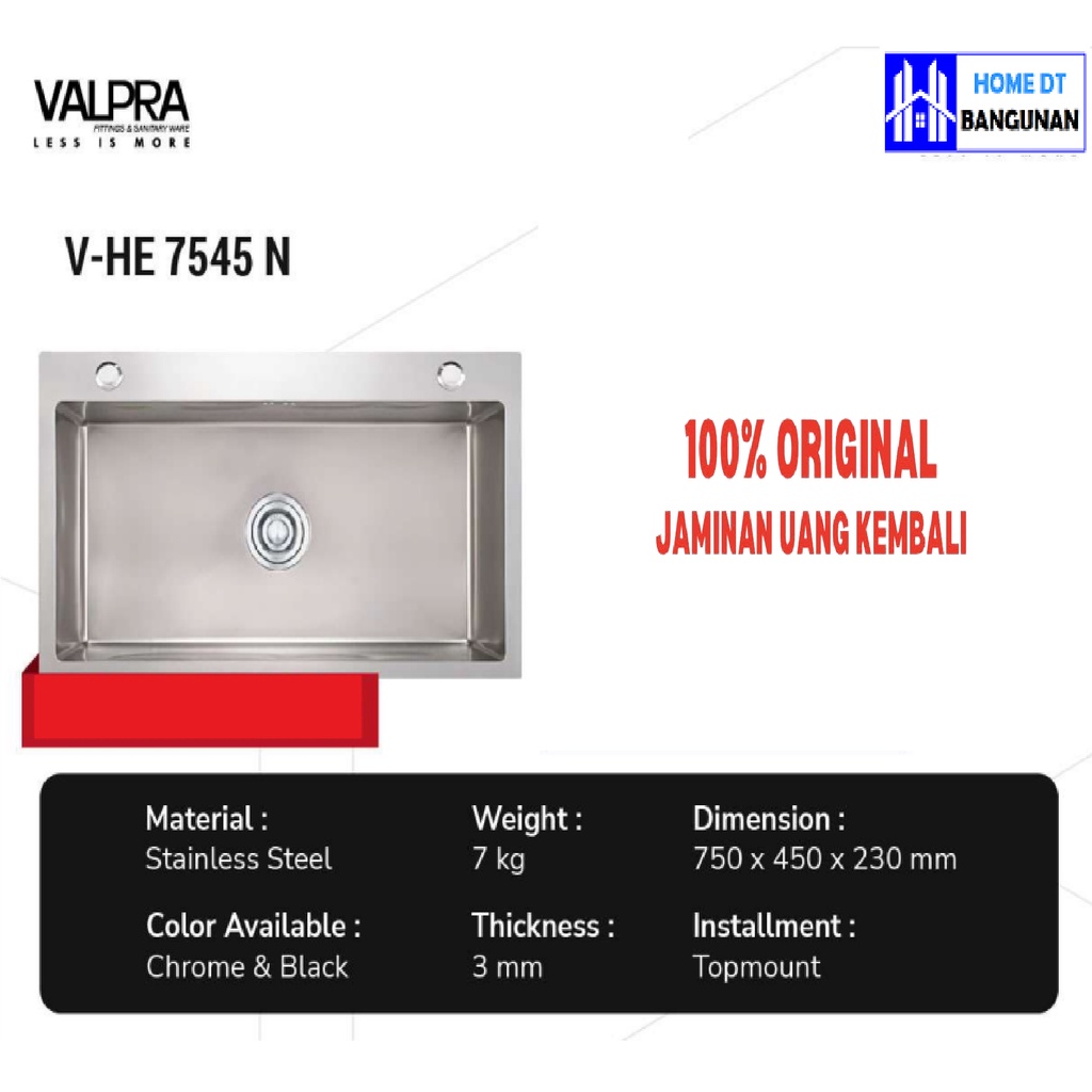 Jual VALPRA BAK CUCI PIRING KITCHEN SINK V-HE 7545 CHROME | Shopee ...
