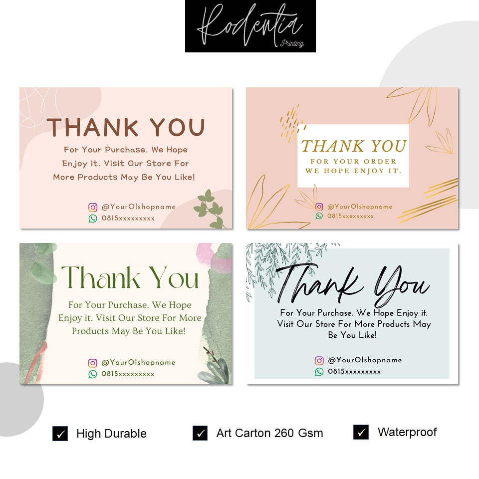 Jual Thank You Thanks Card Kartu Ucapan Terima Kasih Online Shop Olshop Custom | Shopee Indonesia