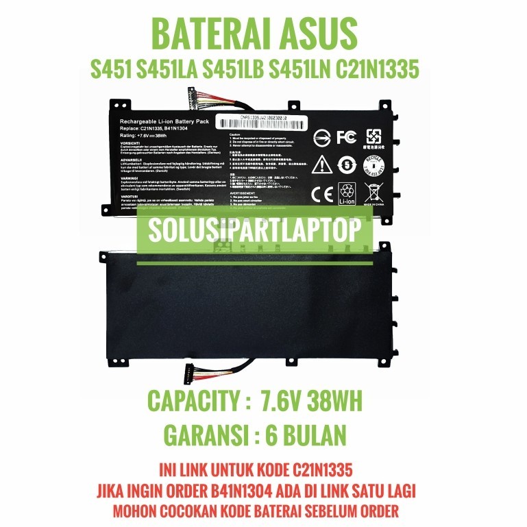 Jual BATERAI ASUS A451 A451L A451LN A451LB A451LA C21N1335 BLACK | Shopee Indonesia
