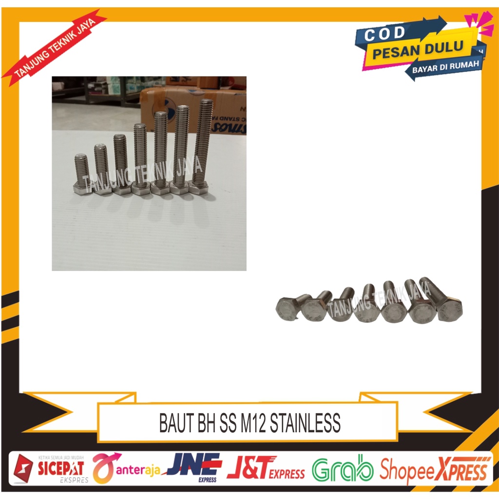 Jual BAUT STAINLESS M12/BAUT SS M12/BAUT HEXAGON STAINLESS STEEL M12 DRAT KASAR SUS 304 KUNCI 19 ...