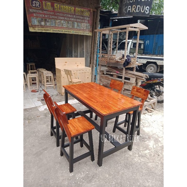 Jual Meja makan meja cafe/resto 1 set jati belanda | Shopee Indonesia