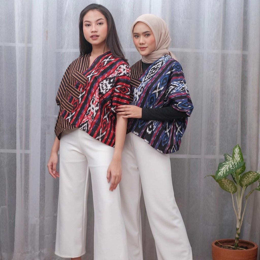 Jual Blus Croptop Cropping Lurik Kombinasi Motif Tenun Baju Batik Kantoran Wanita Casual Formal ...