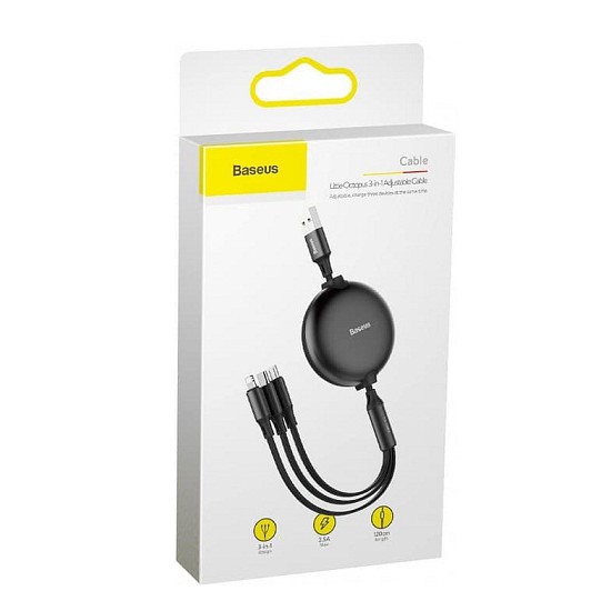 Jual Baseus Little Octopus 3in1 Adjustable Cable Micro + Lightning ...
